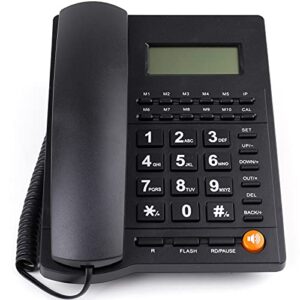 DEAYOU L019 Corded Telephone for Desk, Wired Landline Desktop House Phone with Speaker for Seniors, Caller ID Single Line Integrated Telephone with Call Blocking for Home, Office, Hotel, Black