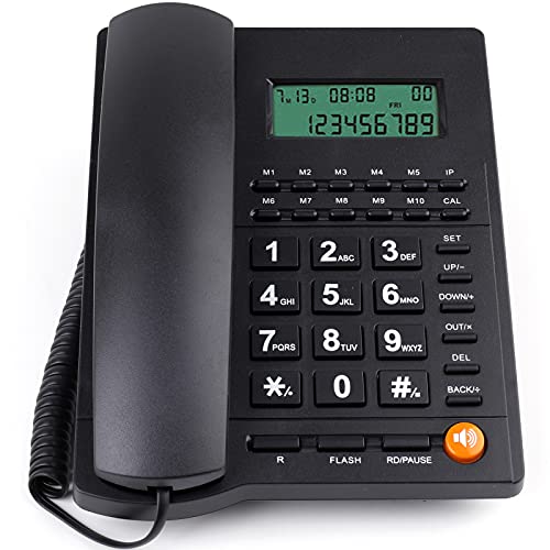 DEAYOU L019 Corded Telephone for Desk, Wired Landline Desktop House Phone with Speaker for Seniors, Caller ID Single Line Integrated Telephone with Call Blocking for Home, Office, Hotel, Black