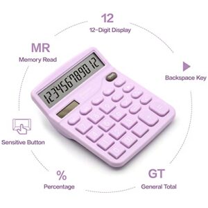 Purple Calculator, UPIHO Basic Office Calculator, Desktop Calculator 12 Digit with Large LCD Display for Purple Office Supplies with Sensitive Button, Purple Desk Accessories, School Supplies