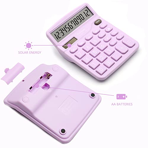 Purple Calculator, UPIHO Basic Office Calculator, Desktop Calculator 12 Digit with Large LCD Display for Purple Office Supplies with Sensitive Button, Purple Desk Accessories, School Supplies