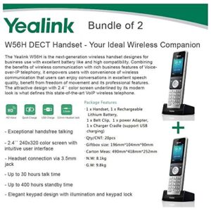 yealink w56h bundle of 2 ip dect voip phone handset, hd voice, quick charge