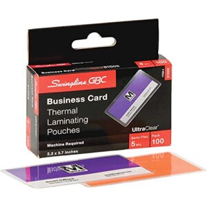 gbc laminating sheets, thermal laminating pouches, business card size, 5 mil, heatseal ultraclear, 100 pack (51005)