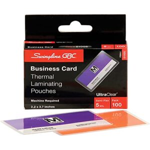 GBC Laminating Sheets, Thermal Laminating Pouches, Business Card Size, 5 Mil, HeatSeal UltraClear, 100 Pack (51005)