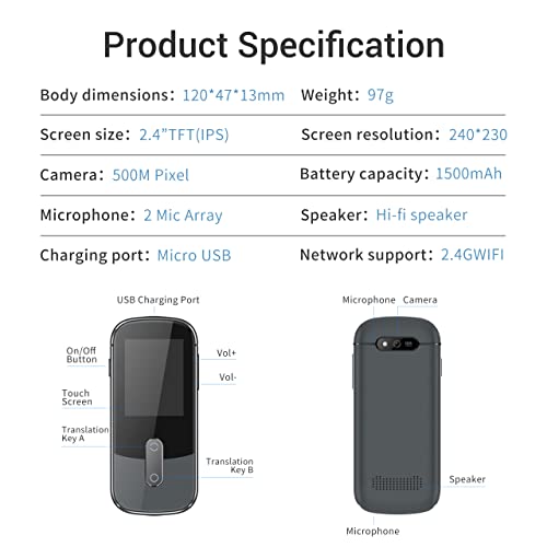 Wooask Language Tranlator Device Real-time Two Way Vocie Translation in 138 Languages for Learning Travel Business