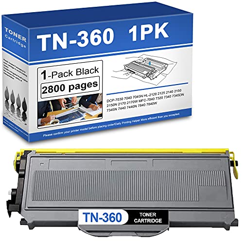 LKKJ 1 Pack TN360 Black High Yield Toner Cartridge Compatible TN-360 Toner Cartridge Replacement for Brother DCP-7030 HL-2120 2140 2170w 2430n MFC-7340 7840w Printer Toner.