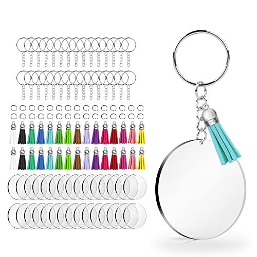 120 pcs Acrylic Keychain Blank with Key Rings: Tassels Key Chain for Craft,Bulk Keychain Rings,Acrylic Keychain Blanks Rings,Key Chain Kit