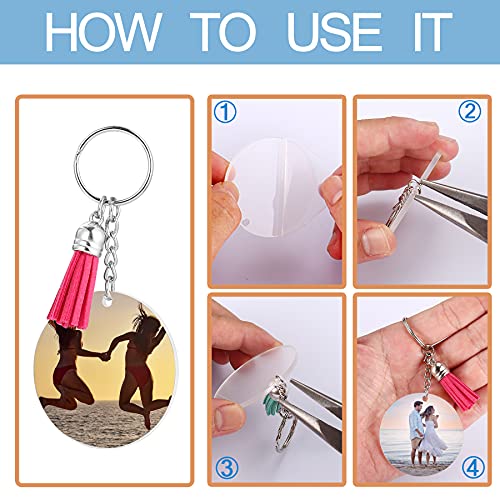 120 pcs Acrylic Keychain Blank with Key Rings: Tassels Key Chain for Craft,Bulk Keychain Rings,Acrylic Keychain Blanks Rings,Key Chain Kit