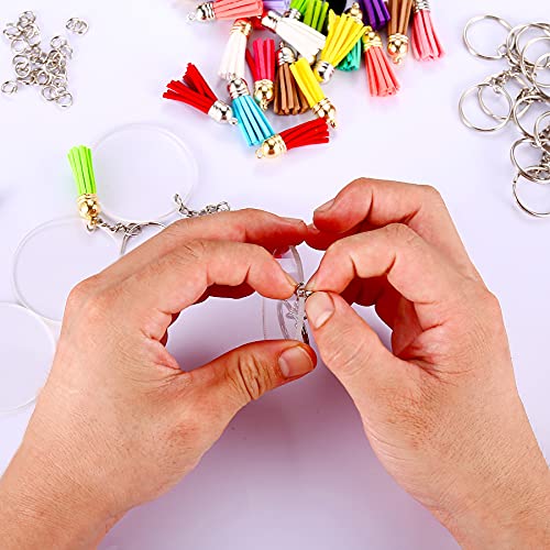 120 pcs Acrylic Keychain Blank with Key Rings: Tassels Key Chain for Craft,Bulk Keychain Rings,Acrylic Keychain Blanks Rings,Key Chain Kit