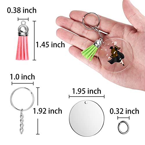 120 pcs Acrylic Keychain Blank with Key Rings: Tassels Key Chain for Craft,Bulk Keychain Rings,Acrylic Keychain Blanks Rings,Key Chain Kit