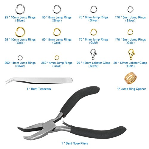 Anezus Jump Rings for Jewelry Making Supplies and Necklace Repair with Jump Ring Pliers and Open Jump Ring(1200Pcs Silver and Gold)Anezus Jump Rings for Jewelry Making Supplies and Necklace Repair wit