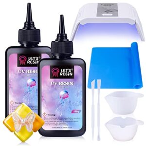 let’s resin uv resin with light,upgraded 200g crystal clear&low odor uv resin kit,36w uv light,silicone mat,ultraviolet epoxy resin hard,uv resin starter kit for jewelry,craft decor