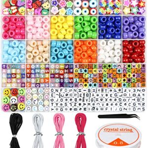 Dowsabel Bracelet Making Kit, Beads for Bracelets Making Pony Beads Polymer Clay Beads Smile Face Beads Letter Beads for Jewelry Making, DIY Arts and Crafts Gifts for Girls Age 6 7 8 9 10-12