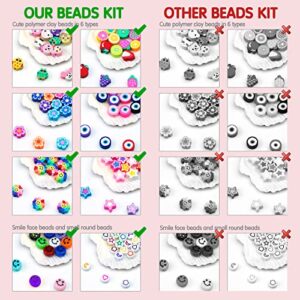 Dowsabel Bracelet Making Kit, Beads for Bracelets Making Pony Beads Polymer Clay Beads Smile Face Beads Letter Beads for Jewelry Making, DIY Arts and Crafts Gifts for Girls Age 6 7 8 9 10-12