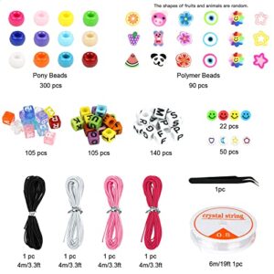 Dowsabel Bracelet Making Kit, Beads for Bracelets Making Pony Beads Polymer Clay Beads Smile Face Beads Letter Beads for Jewelry Making, DIY Arts and Crafts Gifts for Girls Age 6 7 8 9 10-12