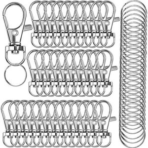 ipxead 120pcs premium swivel lanyard snap hook with key rings, metal hooks keychain hooks for lanyard key rings crafting(silver)