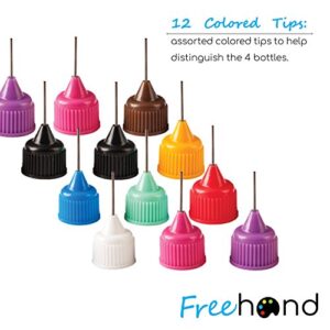 Precision Tip Applicator Bottle Four 1 Oz. Bottles and 12 Tips for Multi-Purpose Use