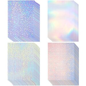 36 sheets holographic sticker paper clear a4 vinyl sticker paper self-adhesive waterproof transparent film with gem spot rainbow star patterns, 11.7 x 8.3 inch (gem, dot, colorful, star)