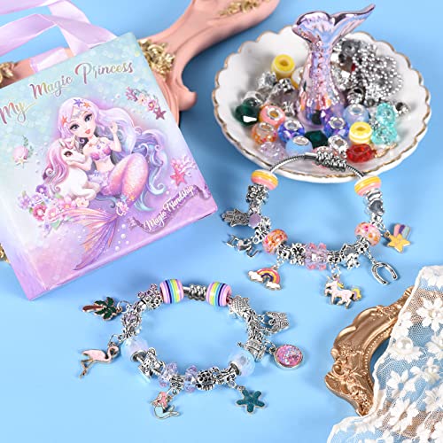 BDBKYWY Charm Bracelet Making Kit, Teen Girl Gifts Jewelry Making Kit, Unicorn/Mermaid Girl Toys Art Supplies Crafts for Girls Age 8-12