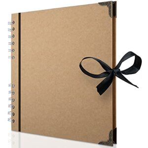 bstorify scrapbook album 60 pages (8 x 8 inch) brown thick 200gsm kraft paper, scrap book with corner protectors, ribbon closure – ideal for your scrapbooking albums, art & craft projects