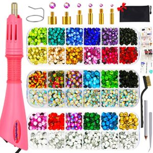 worthofbest hotfix rhinestone setter, applicator toolkit, hot fixed wand bedazzler kit, 4080pcs, ab crystal, clear, 14 colors, 7 tips, 4 gems sizes, tweezers, , jewel picker, trays, zip bag