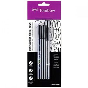 tombow 62039 fudenosuke brush pens, 3-pack. soft, hard, and twin tip markers for calligraphy and art drawings