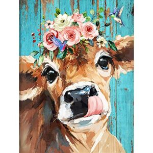 tiny fun diamond painting kits for adults&kids diy 5d diamond art paint with round diamonds full drill cow gem art painting kit for home wall decor gifts(12x16inch/30×40cm)