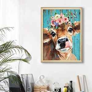 TINY FUN Diamond Painting Kits for Adults&Kids DIY 5D Diamond Art Paint with Round Diamonds Full Drill Cow Gem Art Painting Kit for Home Wall Decor Gifts(12x16inch/30×40cm)