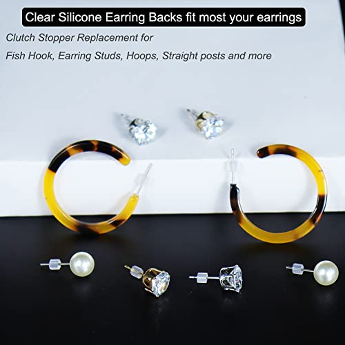 Earring Backs for Sensitive Ears, 200pcs Silicone Clear Earring Backs for Studs Earring Hooks Hypo-allergenic Earring Stoppers Jewelry Accessories