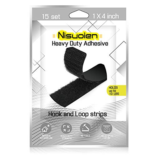 15 Sets Strips with Adhesive - Strong Double Sided Tape with Hook and Loop - 1 x 4 Inch