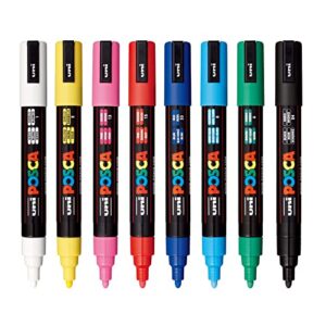 Posca Full Set of 8 Acrylic Paint Pens with Reversible Medium Point Pen Tips, Posca Pens are Acrylic Paint Markers for Rock Painting, Fabric, Glass Paint, Metal Paint, and Graffiti