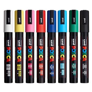 Posca Full Set of 8 Acrylic Paint Pens with Reversible Medium Point Pen Tips, Posca Pens are Acrylic Paint Markers for Rock Painting, Fabric, Glass Paint, Metal Paint, and Graffiti