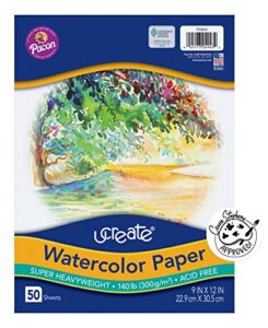 ucreate watercolor paper, white, package, 140 lb., 9″ x 12″, 50 sheets