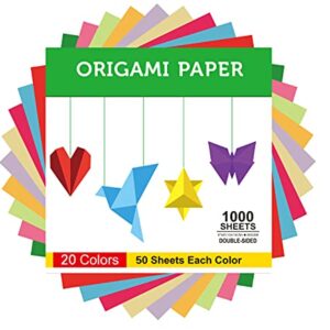 BUBU Origami Paper Kit 1000 Sheets 6 Inch Square Double Sided Color 20 Vivid Colors for Beginners Trainning and School Craft Lessons