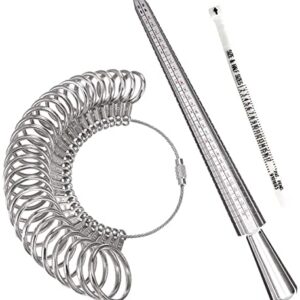 Meowoo Ring Sizer Measuring Tool Set, Ring Gauges with Finger Sizer Mandrel Ring Sizer Tools for Jewelry Sizing Measuring