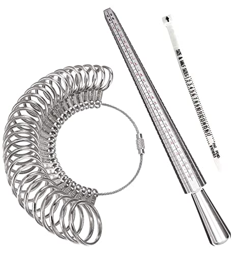 Meowoo Ring Sizer Measuring Tool Set, Ring Gauges with Finger Sizer Mandrel Ring Sizer Tools for Jewelry Sizing Measuring