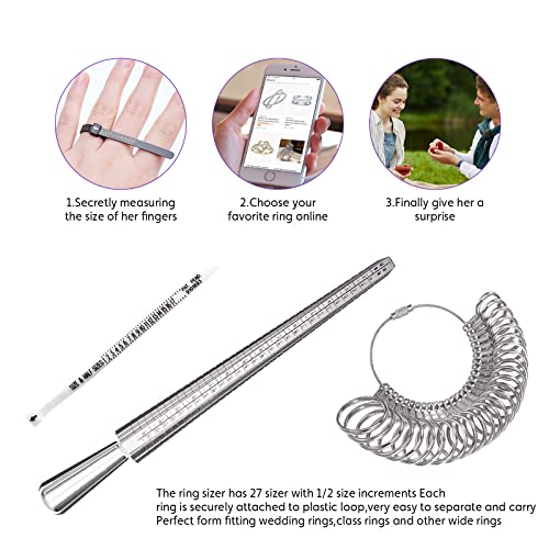 Meowoo Ring Sizer Measuring Tool Set, Ring Gauges with Finger Sizer Mandrel Ring Sizer Tools for Jewelry Sizing Measuring