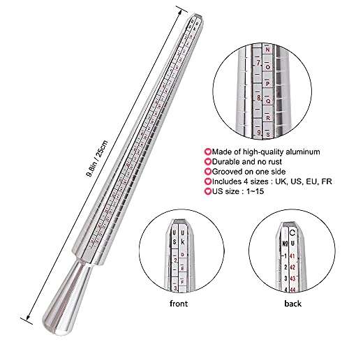 Meowoo Ring Sizer Measuring Tool Set, Ring Gauges with Finger Sizer Mandrel Ring Sizer Tools for Jewelry Sizing Measuring