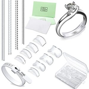 ring size adjusters set for loosing rings in 2 styles, 12 sizes, ring size reducer spacer ring guard ring resizer tightener with ring sizer measuring belt, jewelry cloth and organizer (16 pieces)