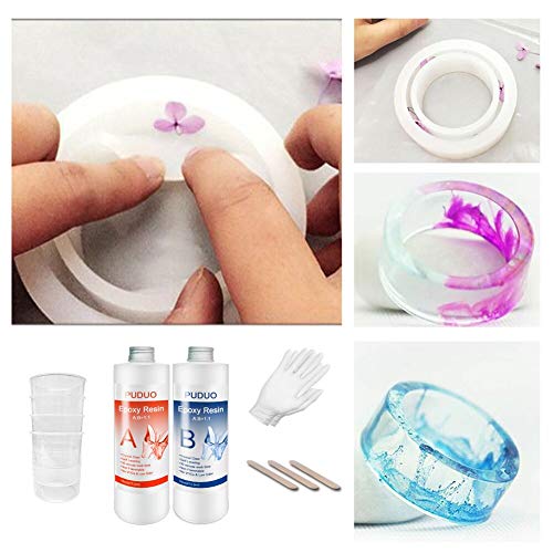 32 OZ Epoxy Resin Clear for Resin Molds, Resin Epoxy Starter Kit, 2 Part Resin for for Jewelry- Including Resin and Hardener (Each 16OZ) with 4 pcs Measuring Cups, 3pcs Sticks, 1 Pair Glove…