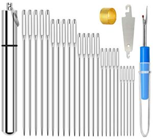 kyuewrt 25 large eye embroidery needles-5 sizes big eye hand sewing needles in aluminum storage tube