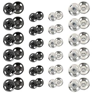 kenkio 120 sets sew-on snap buttons metal snaps fasteners press studs buttons for sewing , 8 mm and 10 mm,black and silver