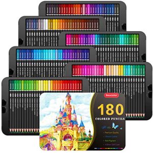 soucolor 180-color artist colored pencils set for adult coloring books, soft core, professional numbered art drawing pencils for sketching shading blending crafting, gift tin box for beginners kids