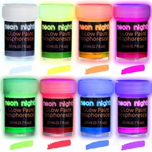 neon nights glow-in-the-dark paint – multi-surface acrylic paints for outdoor and indoor use on canvas & walls – gifts for artists – phosphorescent – stocking stuffers for boys and girls