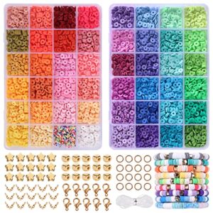 quefe 4800pcs clay beads for bracelet making kit 48 colors flat round polymer clay beads spacer heishi beads for jewelry making kit, for girls 8-12, preppy, gift pack