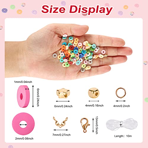 QUEFE 4800pcs Clay Beads for Bracelet Making Kit 48 Colors Flat Round Polymer Clay Beads Spacer Heishi Beads for Jewelry Making Kit, for Girls 8-12, Preppy, Gift Pack