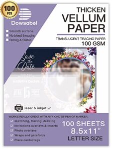 translucent vellum paper, dowsabel 68lbs 8.5 x 11 inches printable vellums for card overlays, invitations belly bands, envelope, lantern,50 sheets