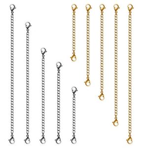 necklace extenders, 10pcs stainless steel gold silver necklace bracelet anklet extension chains with lobster clasps and closures for jewelry making