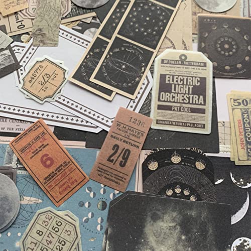 200pcs Aesthetic Stickers for Journaling - Vintage Scrapbook Stickers Journaling Supplies Space Moon Stickers Scrapbooking Supplies Paper for Witch Bullet Journals Supplies Kit Junk Journal Planners