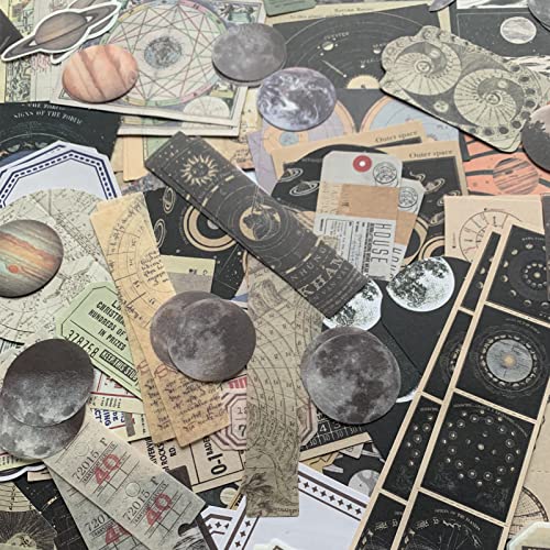 200pcs Aesthetic Stickers for Journaling - Vintage Scrapbook Stickers Journaling Supplies Space Moon Stickers Scrapbooking Supplies Paper for Witch Bullet Journals Supplies Kit Junk Journal Planners