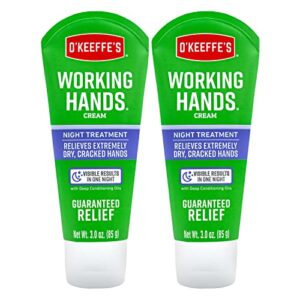 o’keeffe’s working hands night treatment hand cream, 3 oz tube, (pack of 2)